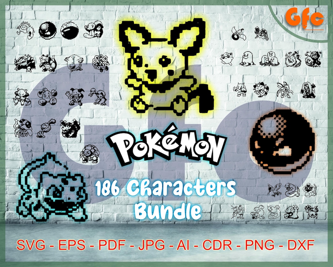 168 Pokemon Characters Pixel Style Svg Bundle Pokemon Dxf Pdf Cdr Ai ...