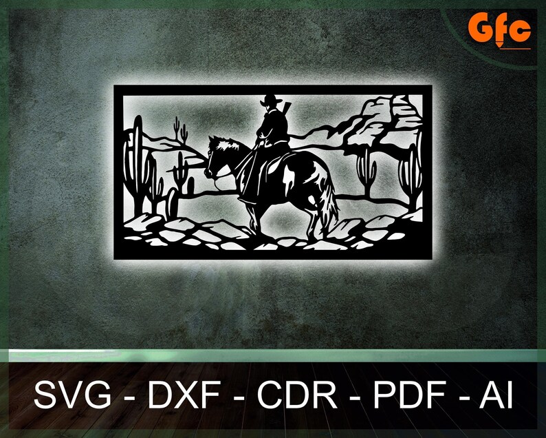 Western Cowboy Silhouette Wall Decor - Cowboy Dxf - Svg - Cdr - Pdf ...