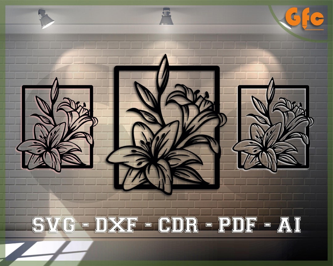 Floral Lily SVG Dxf Cdr Pdf Ai Bundle for Cricut and Silhouette, Flower ...