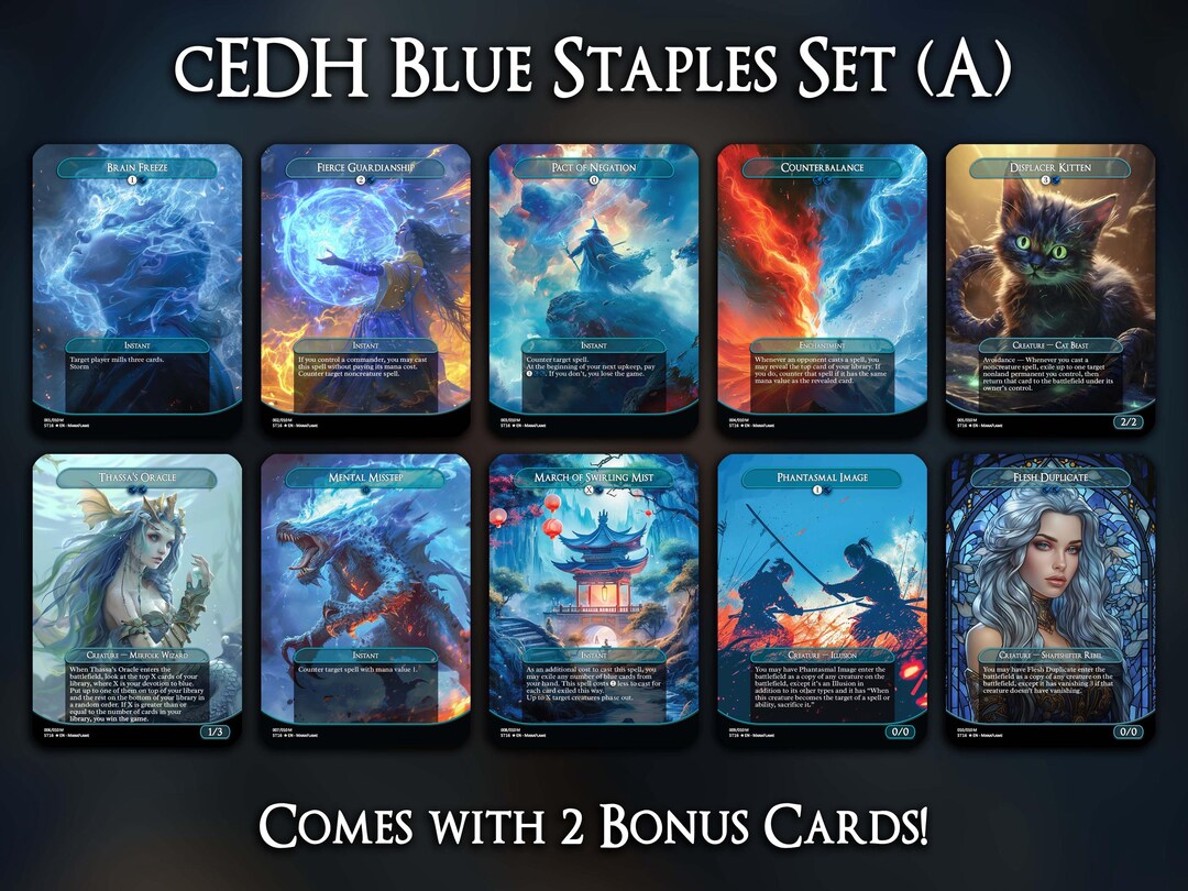Cedh Blue Staples Set A 10 Unique Proxy Cards 2 Bonus Exclusives - Etsy