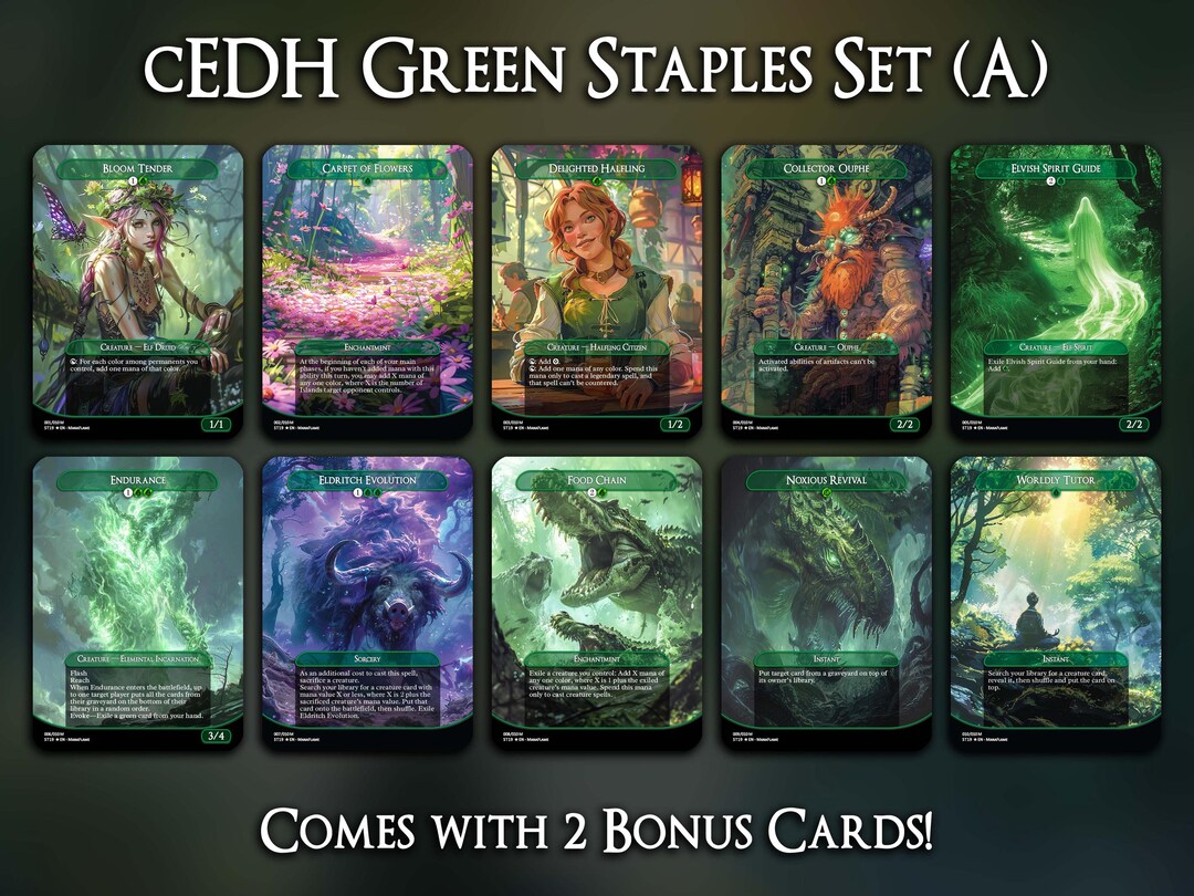 Cedh Green Staples Set A 10 Unique Proxy Cards 2 Bonus Exclusives - Etsy