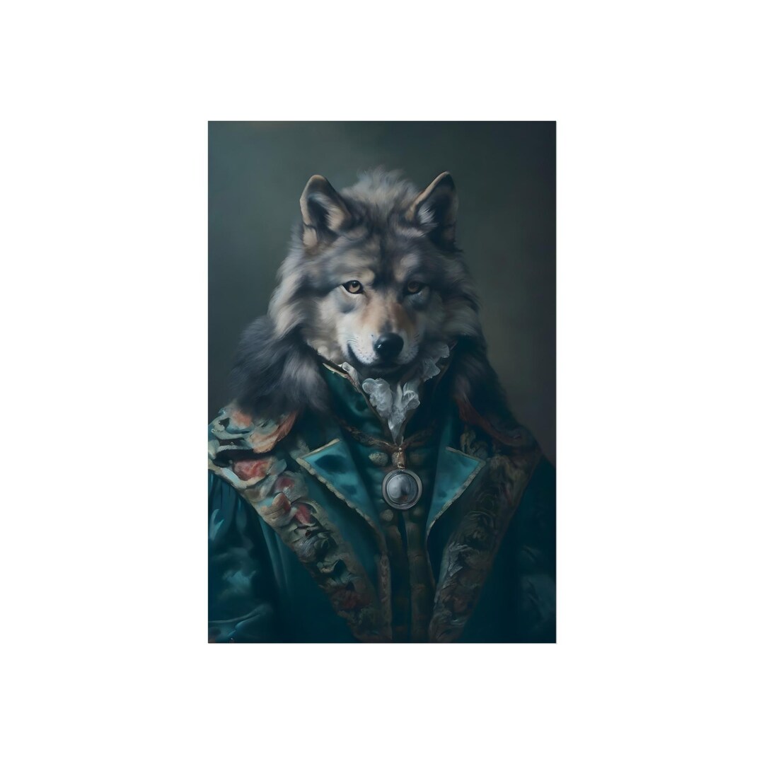 Noble Wolf Vintage Portrait Print Renaissance Animal Head Human Body ...