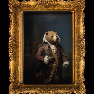 Noble Bear Vintage Portrait Print Renaissance Animal Head Human Body ...
