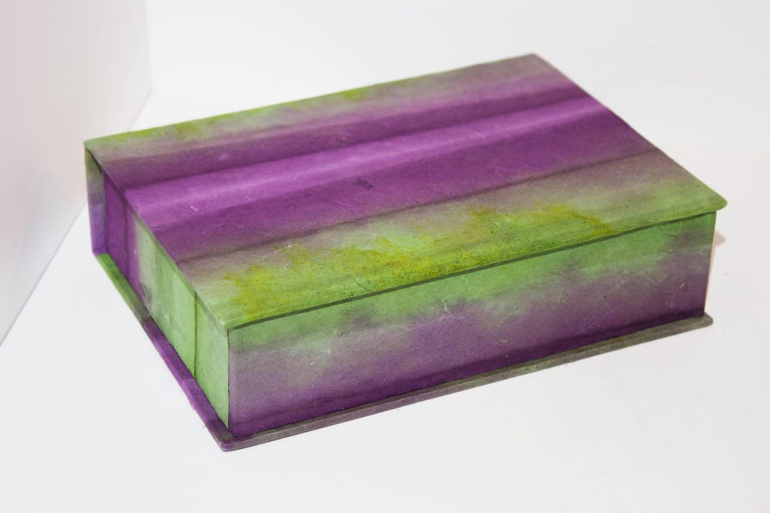 This Lokta Rangichangi Hinge Lid Box is Lime and Purple Striped ...