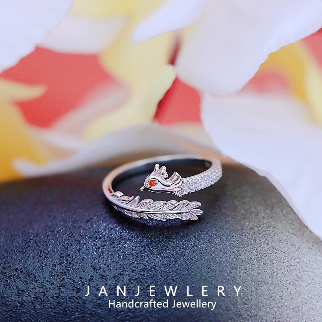 S925 Sterling Silver Rose Gold Phoenix Women's Ring Unique Design Band ...