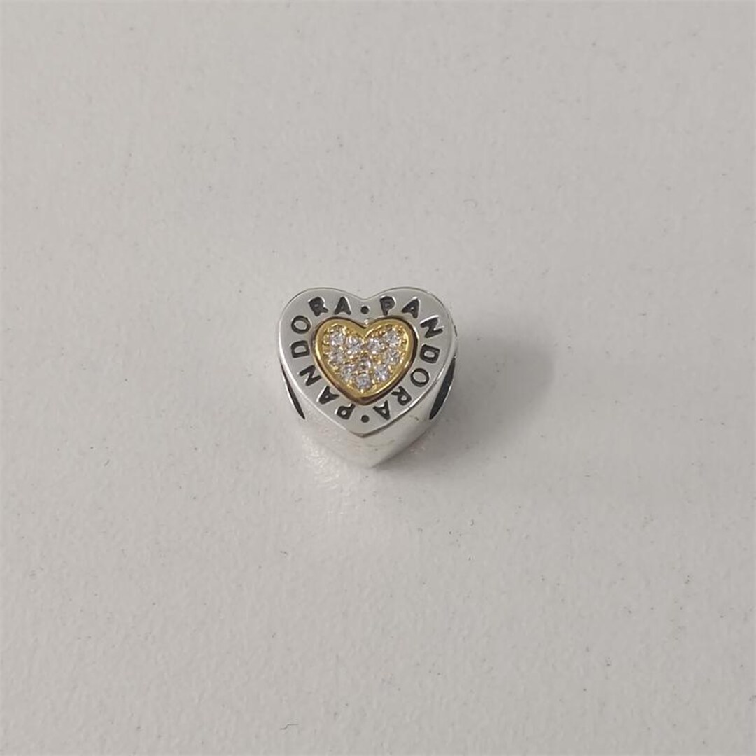 PANDORA Signature Heart Sterling Silver & Gold Charm - Etsy