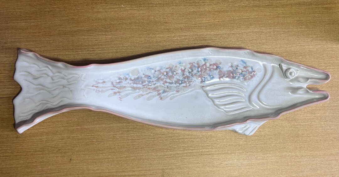 Signed Alaska Pottery Fish Tray Platter Long Glazed Serving Dish Plate ...