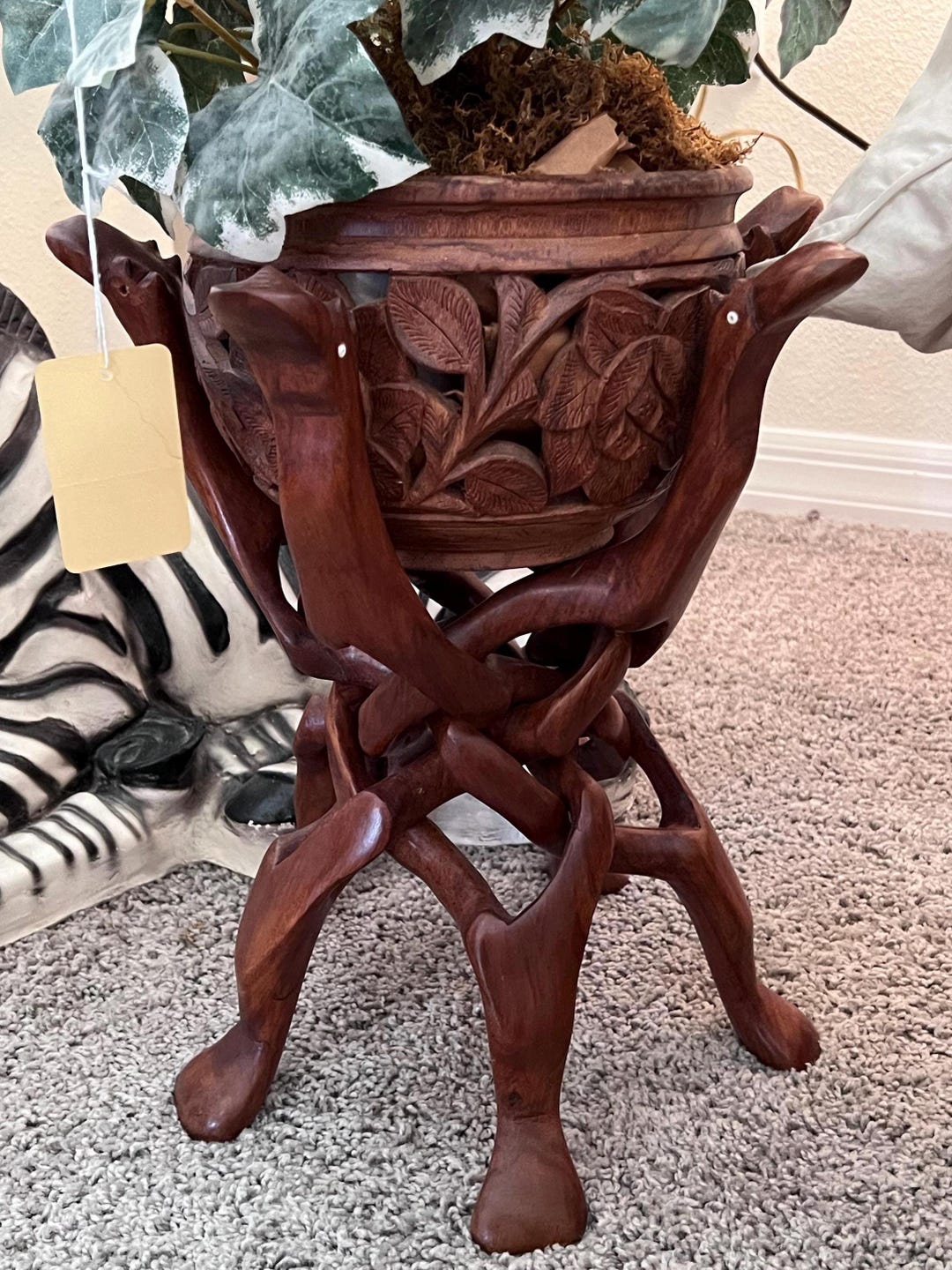 Vintage Large Folding Camel Head Plant Stand With Hand Carved Wooden ...