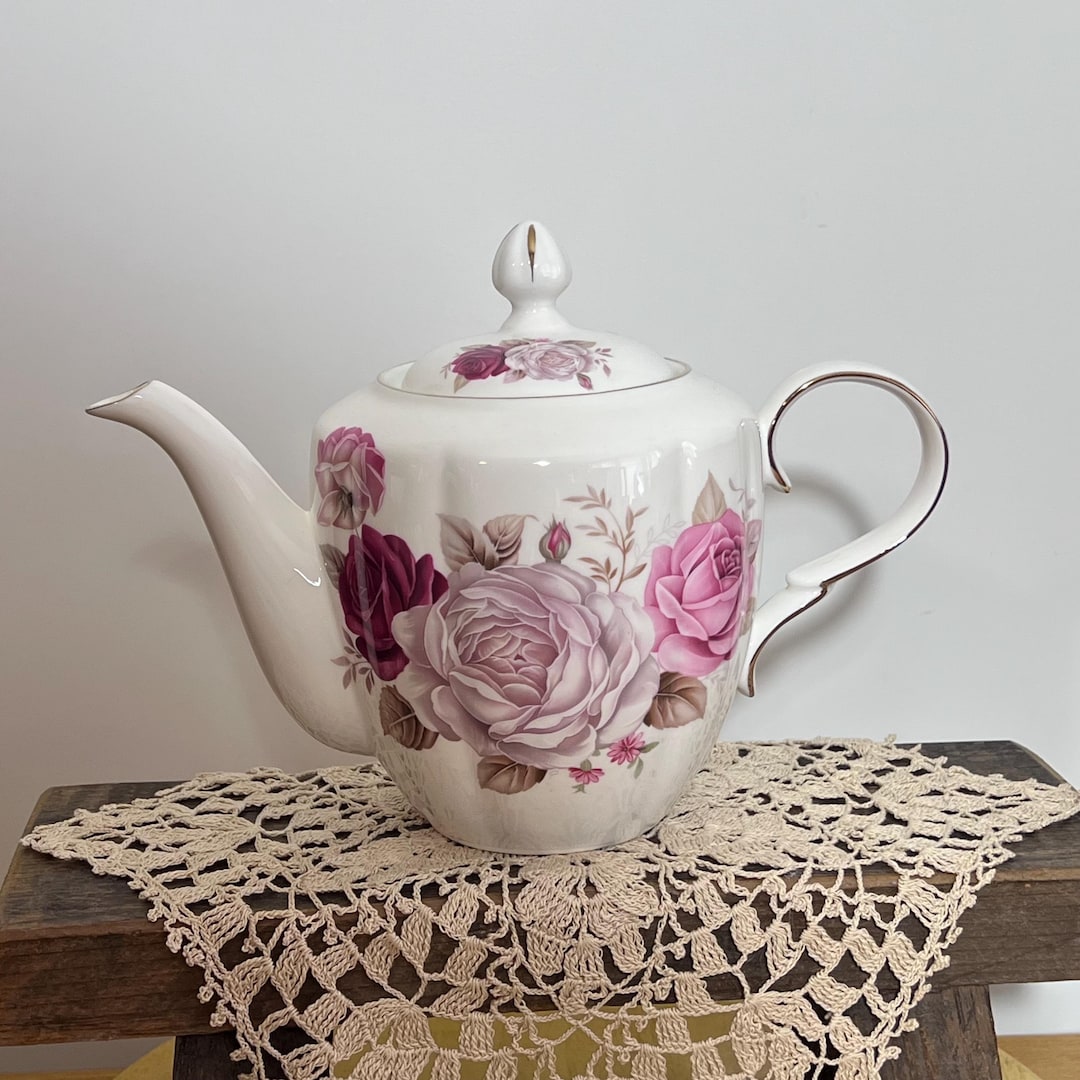 Pacifica Teaware, Beautiful Pink Rose Floral Teapot, Porcelain Flower ...