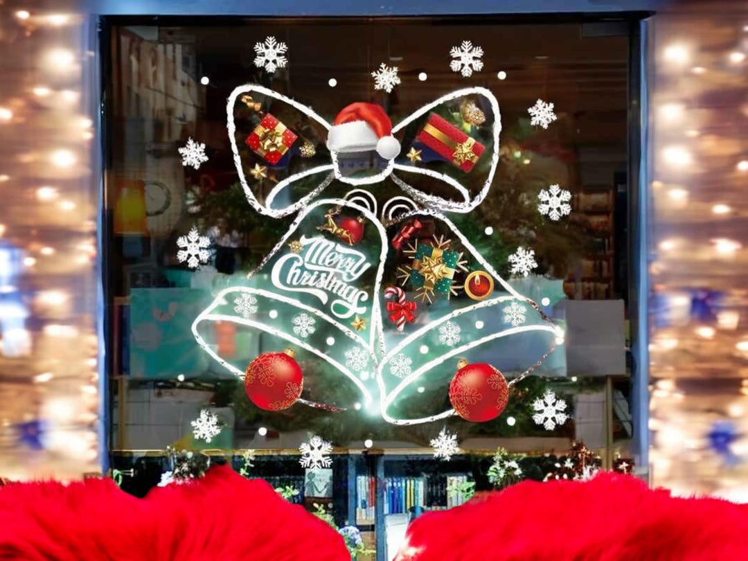 Christmas Bell Double-sided Window Stickers Festive Static Glass Decals ...