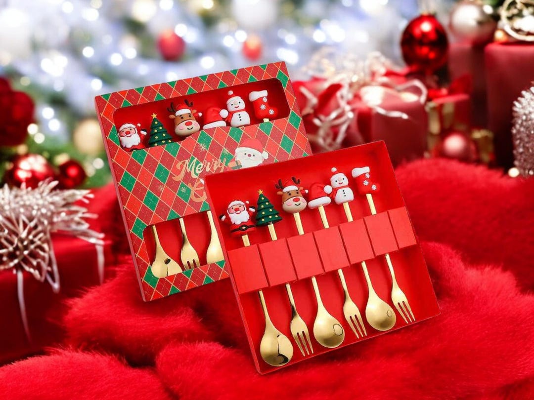 Christmas Fork & Spoon Set Stainless Steel Tableware for Coffee, Tea ...