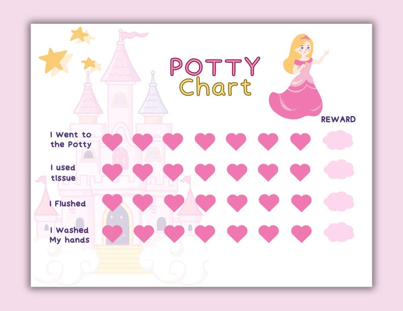 Girls Princess Potty Training Reward Chart, Princess Printable Chart ...
