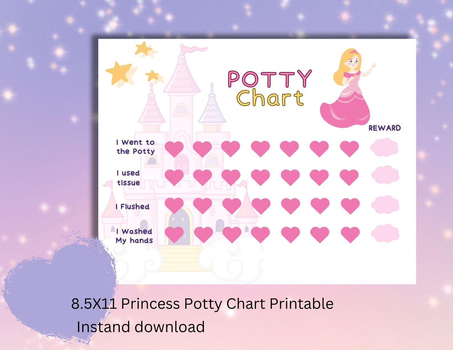 Girls Princess Potty Training Reward Chart, Princess Printable Chart ...