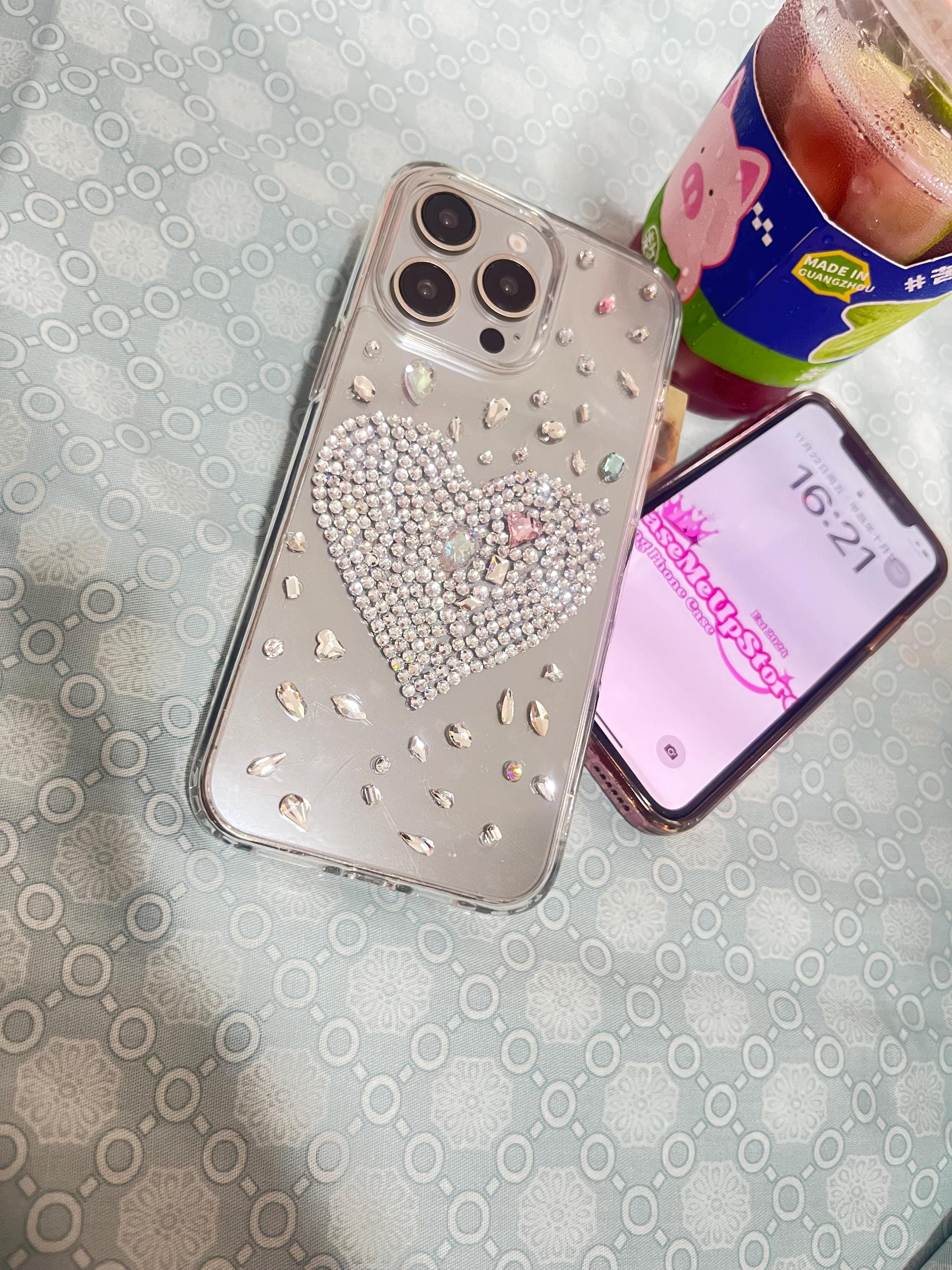 Bling Heart Rhinestone With Charm for iPhone 16/15/14/13/pro Max/pro ...