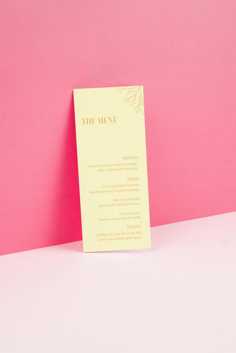Butter Yellow Dinner Menu Skinny Size for Weddings & Events - Etsy