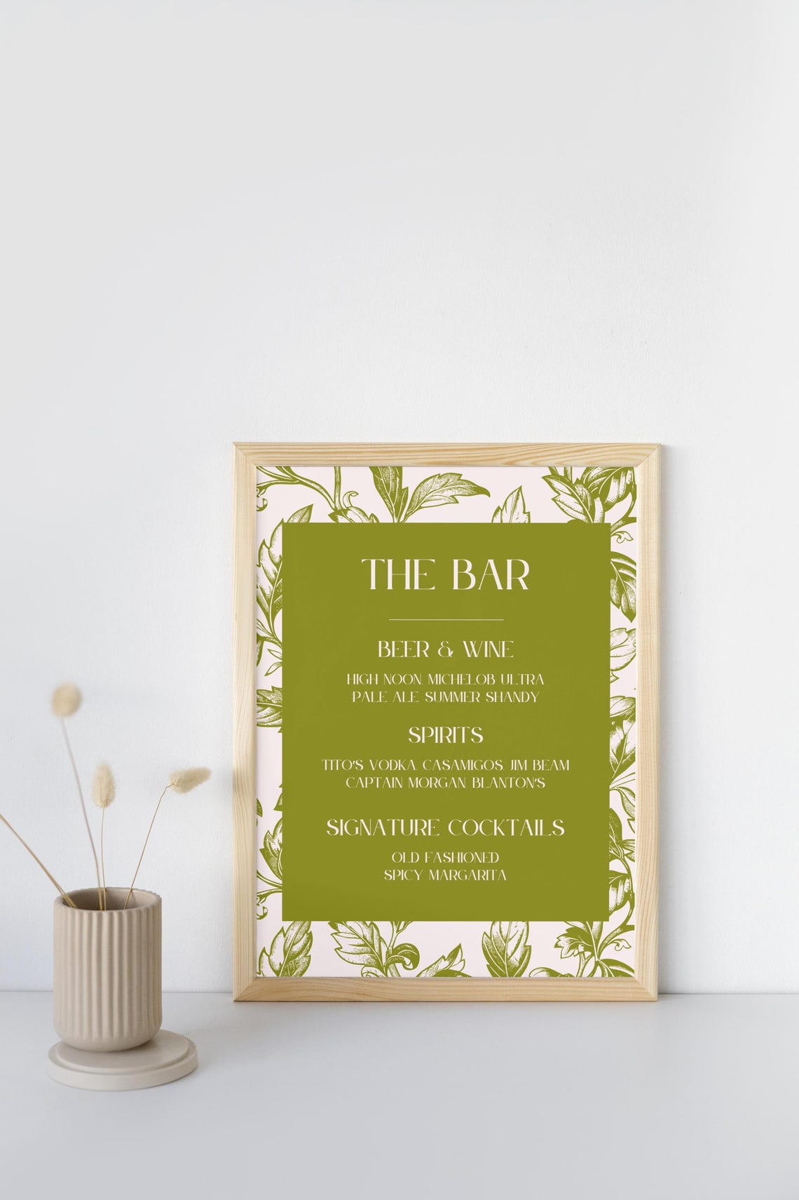 Olive Green Custom Event Bar Menu Template | Unique, Bold Wedding ...
