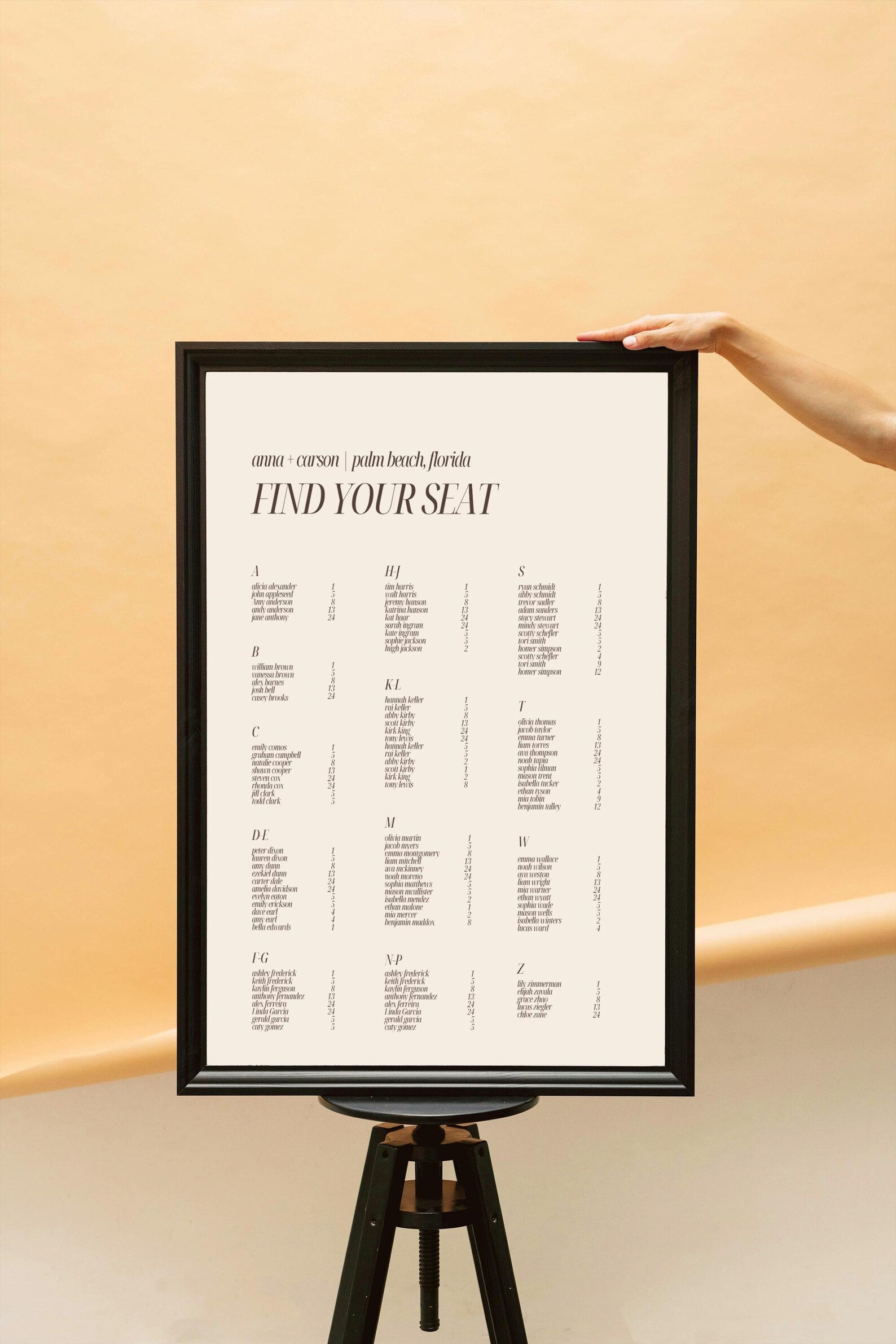 Alphabetized Seating Chart Custom Template for Weddings Elegant Modern ...