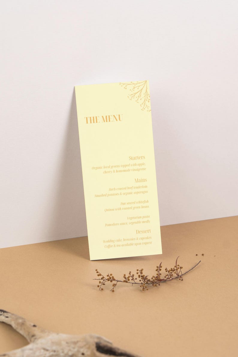 Butter Yellow Dinner Menu Skinny Size for Weddings & Events - Etsy