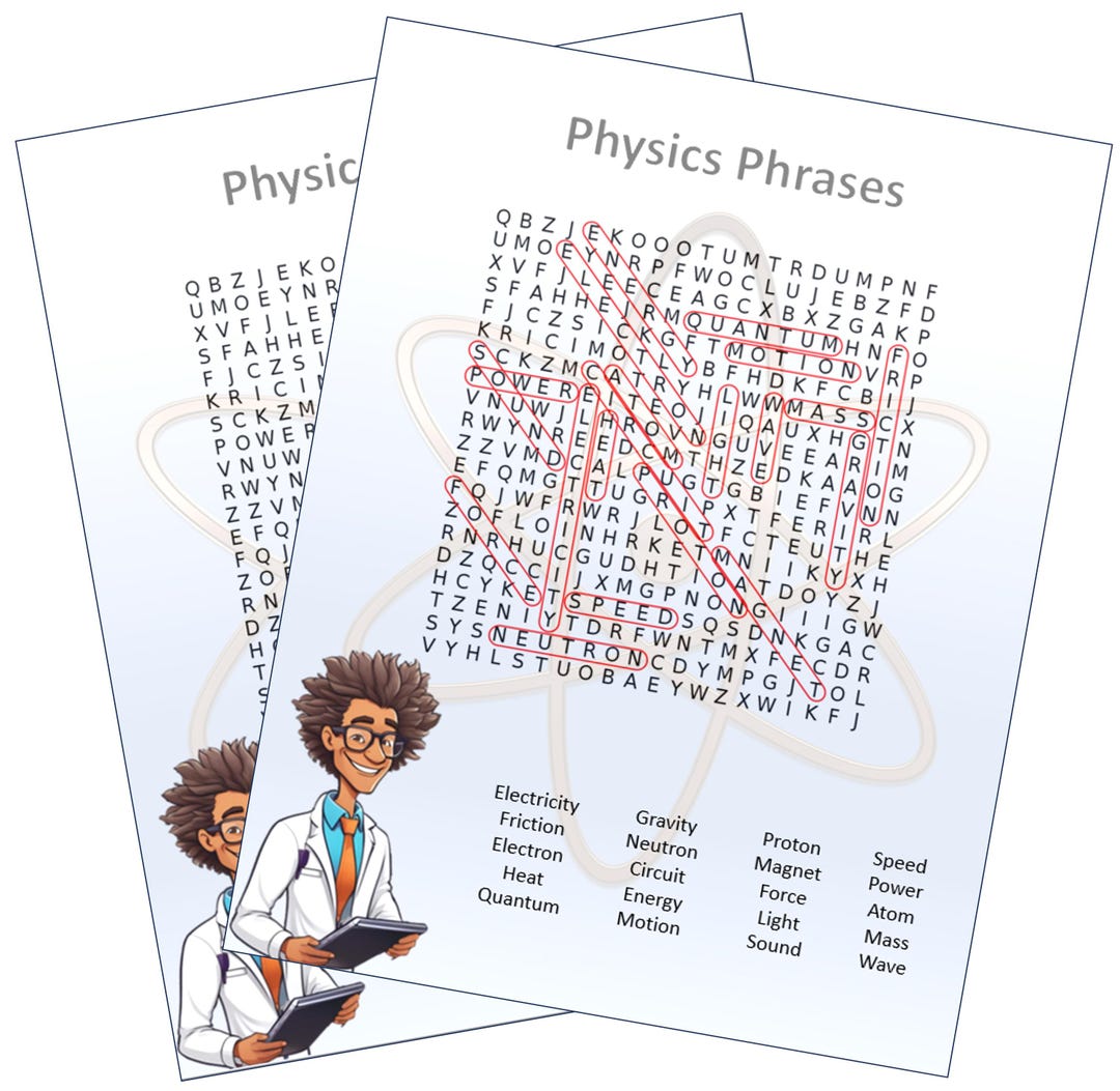 20 Physics Phrases Word Search - Etsy