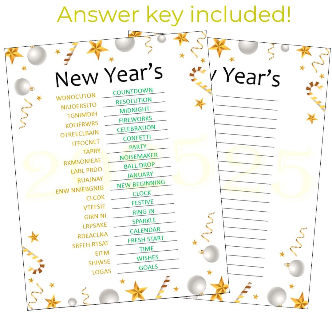 New Year's Word Scramble (20 Words!) - Etsy