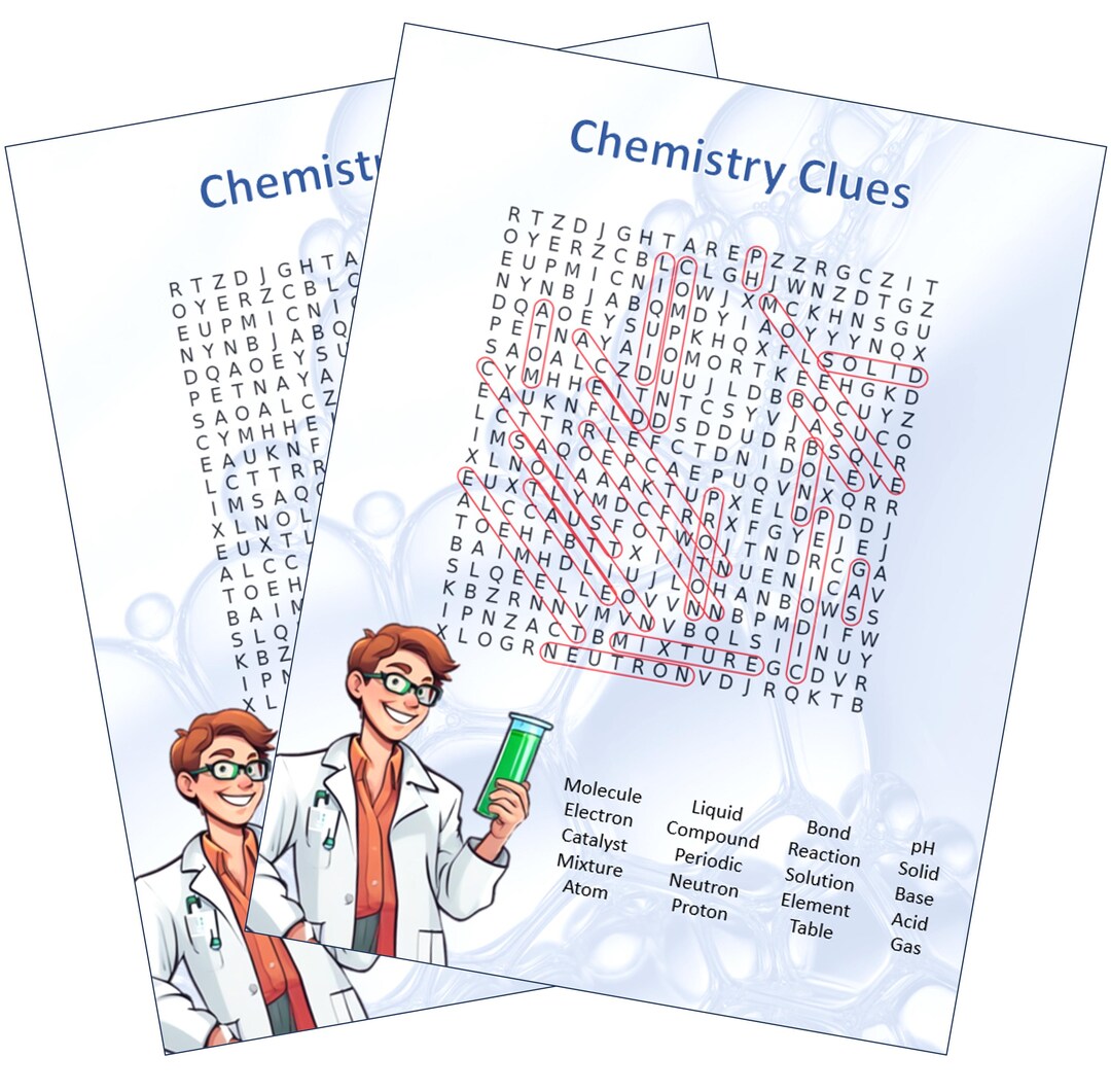 20 Chemistry Clues Word Search - Etsy