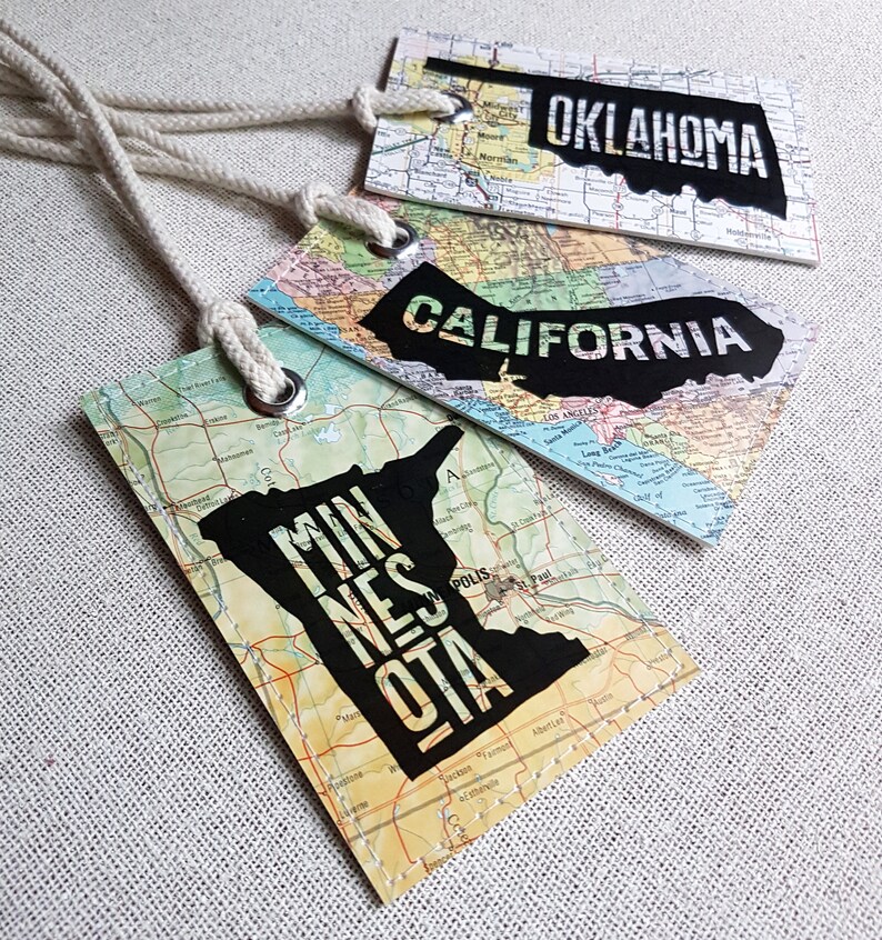 1 Custom state luggage tag made with original maps | Etsy
