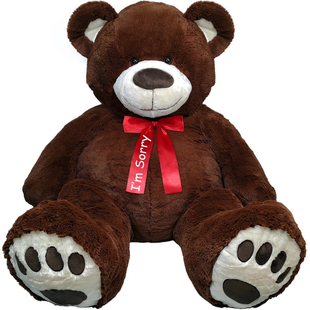 Life Sized 5 Foot Dark Brown Teddy Bear With Red Ribbon (i'm Sorry) - Etsy