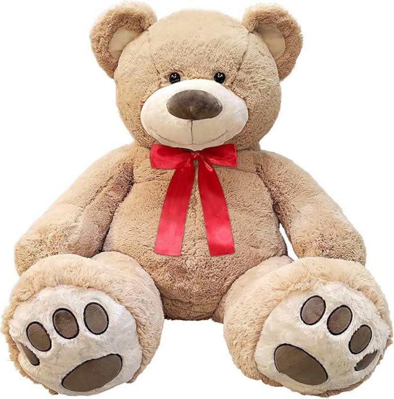 Life Sized 5 Foot Beige Teddy Bear With Blank Red Ribbon - Etsy