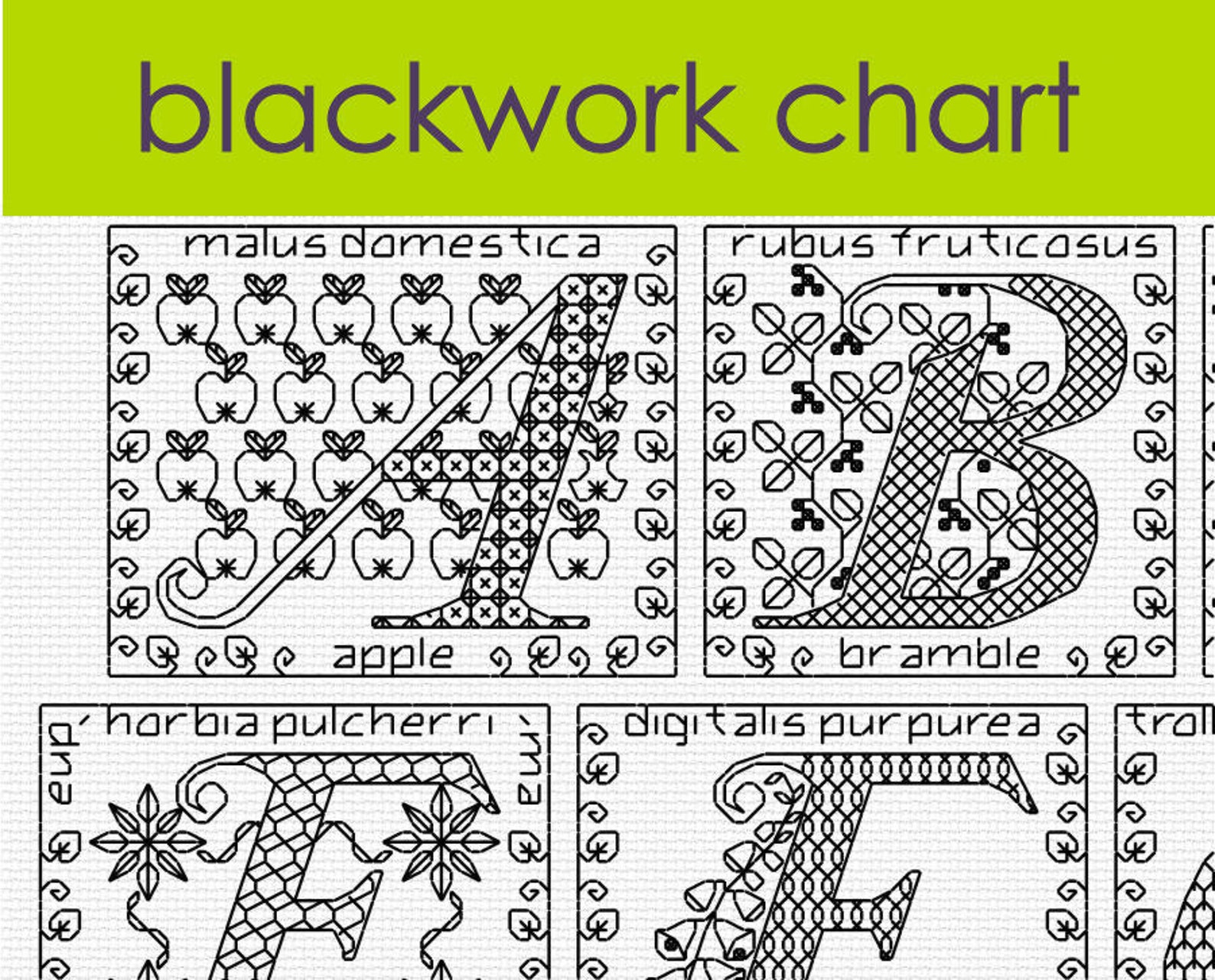 Blackwork Floral Alphabet Sampler Chart PDF CHART - Etsy