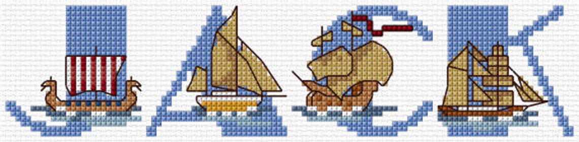 Ship Alphabet Sampler Cross Stitch Chart PDF, Nautical Alphabet ...
