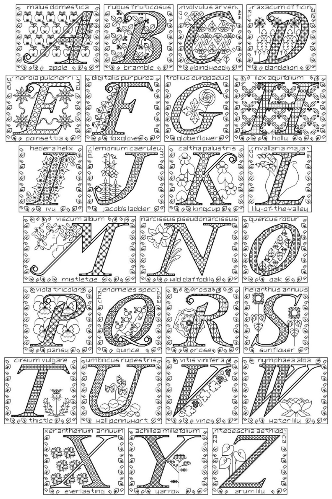 Blackwork Floral Alphabet Sampler Chart PDF CHART - Etsy