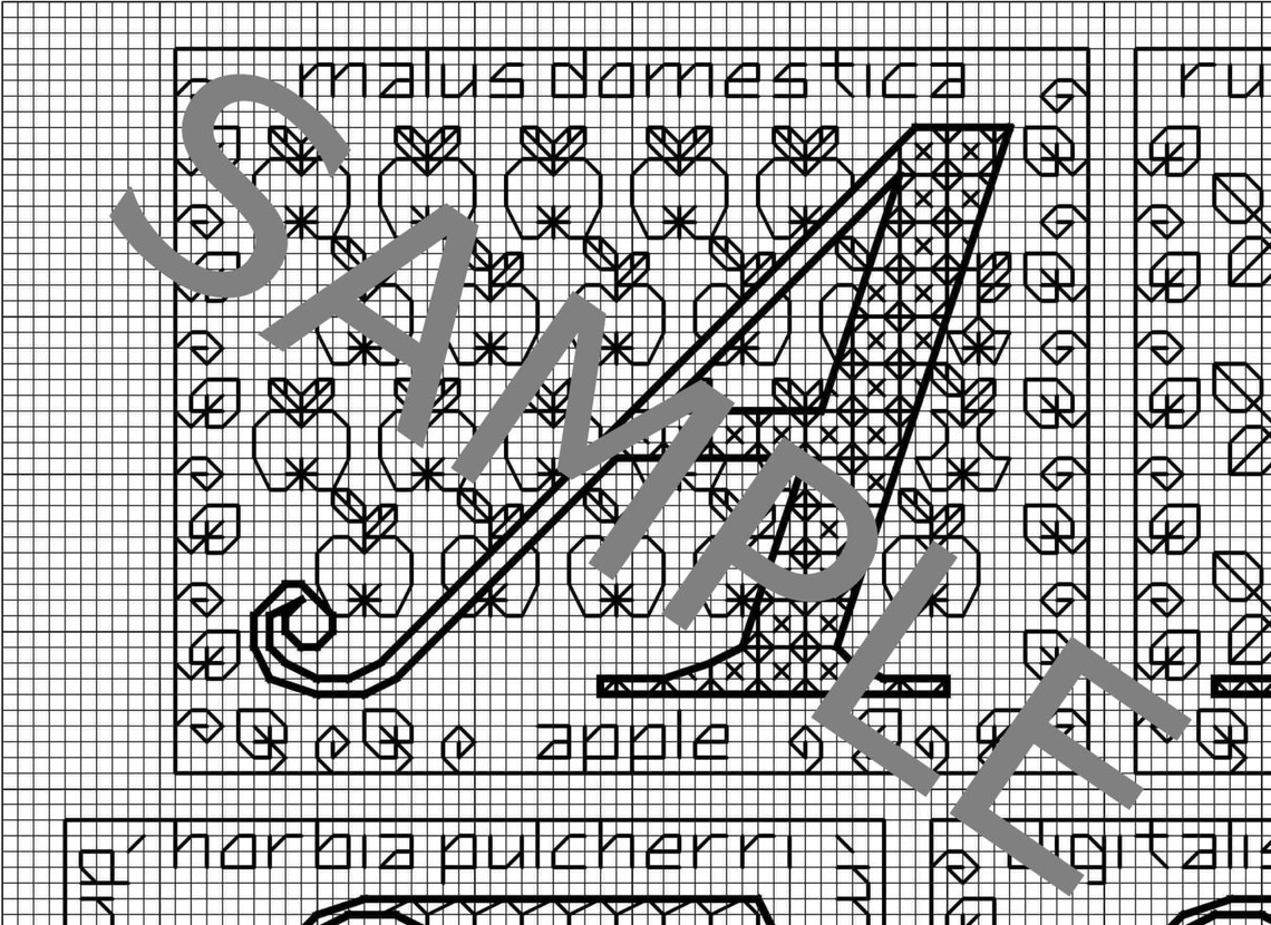 Blackwork Floral Alphabet Sampler Chart PDF CHART - Etsy