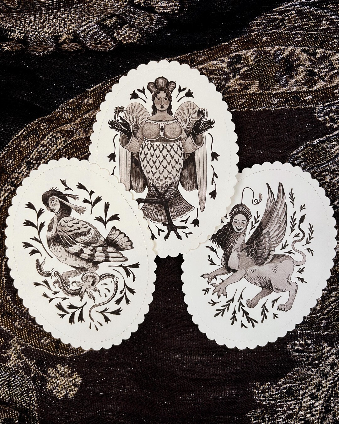 Lady Faced Creature Deck — Mini Prints — Harpy/alkonost/sphinx - Etsy