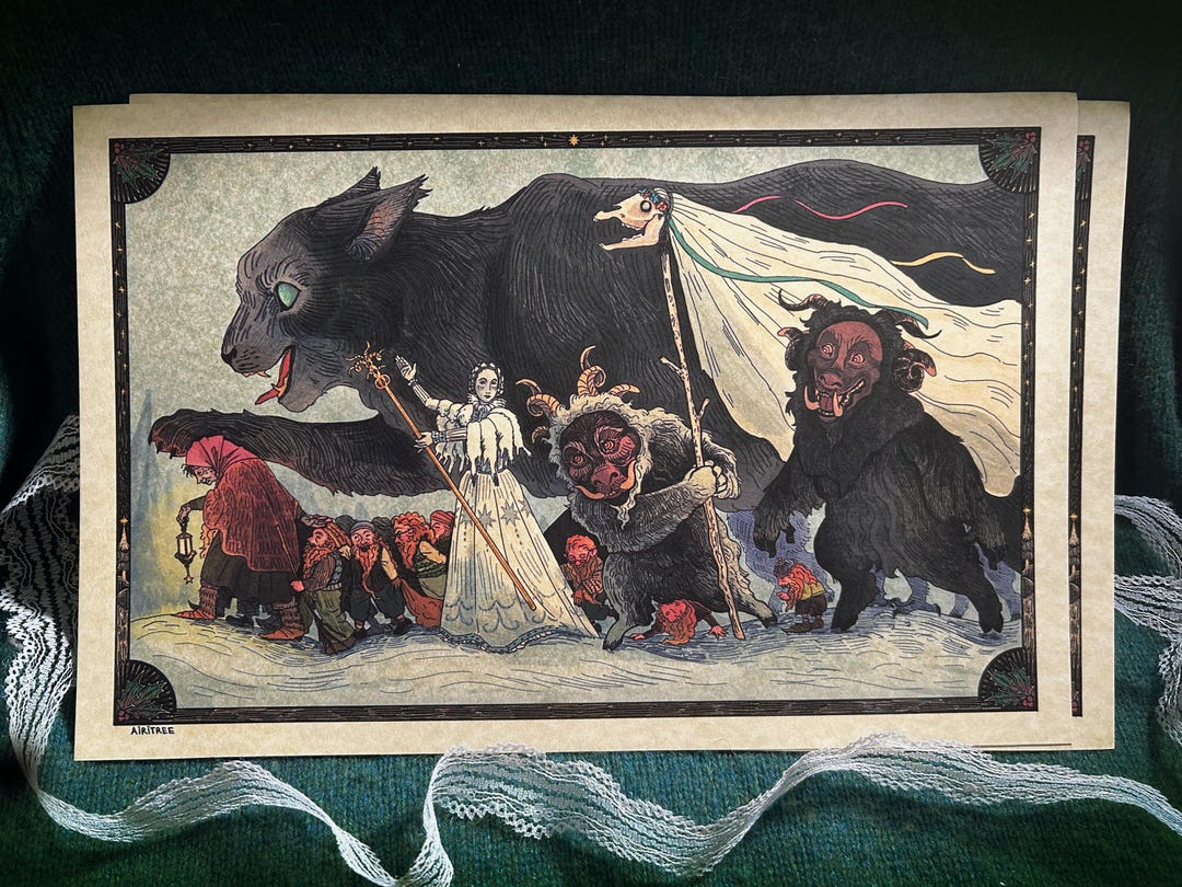 Yule Folklore Art Print — Gryla & Yule Lads, Yule Cat, Perchta, Krampus ...