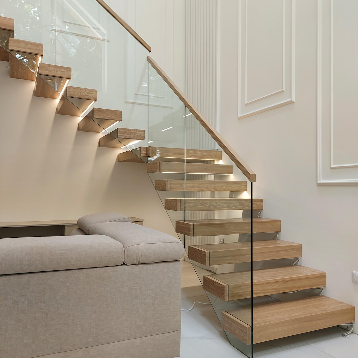 Oak Floating Staircase With Glass Balustrade Cantilever Glass Stairs - Etsy