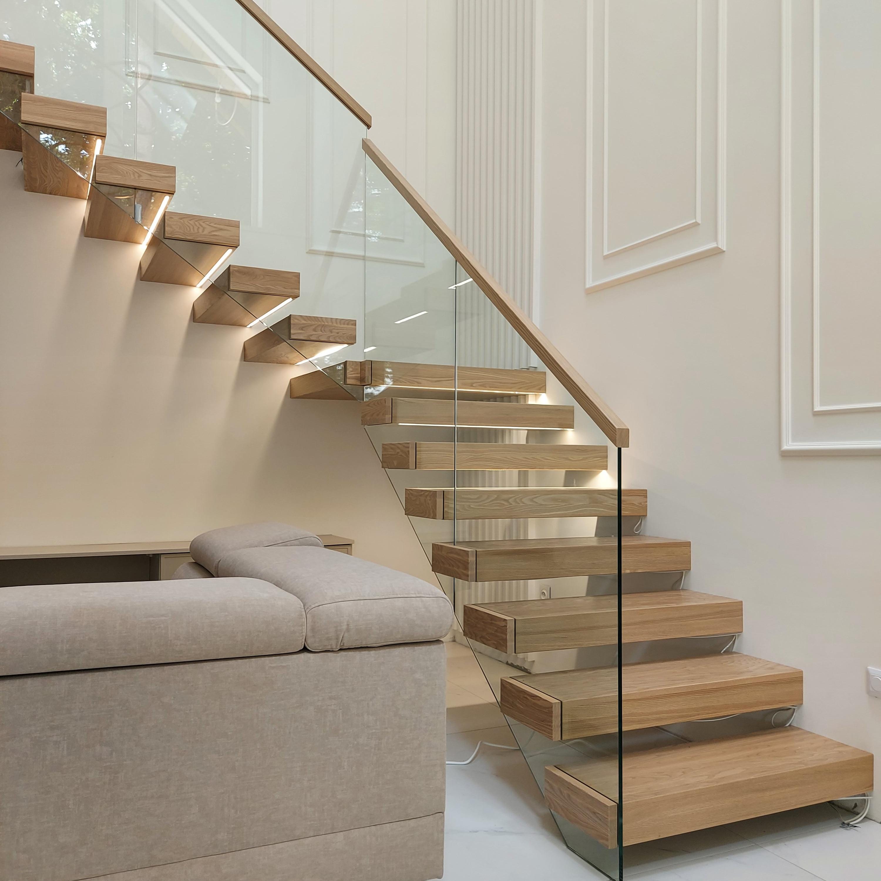 Oak Floating Staircase With Glass Balustrade Cantilever Glass Stairs - Etsy