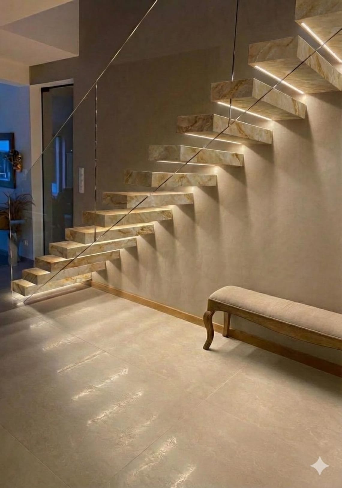 Quartz Floating Staircase With Glass Balustrade Cantilever Glass Stairs ...
