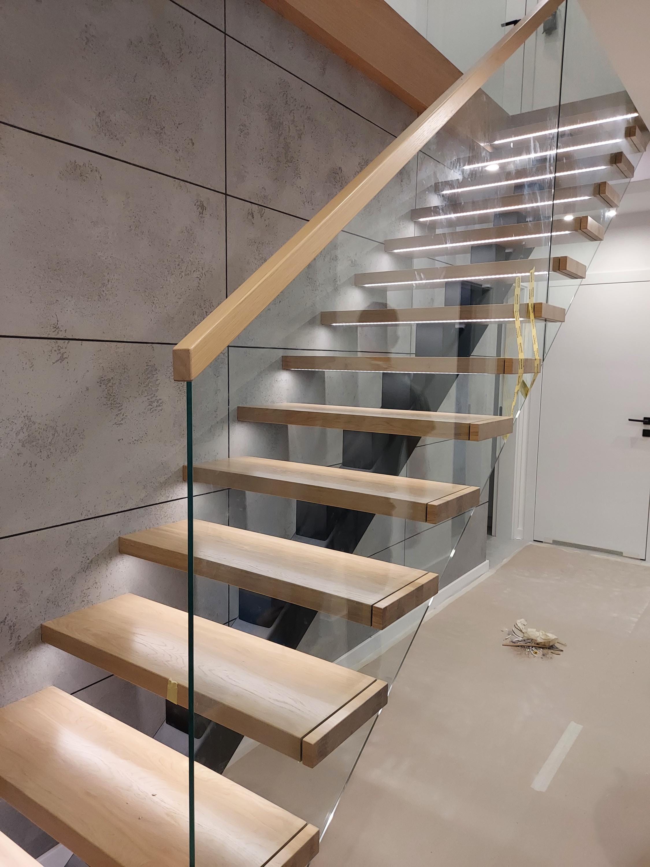 Oak Central Beam Staircase With Glass Balustrade Glass Stairs - Etsy