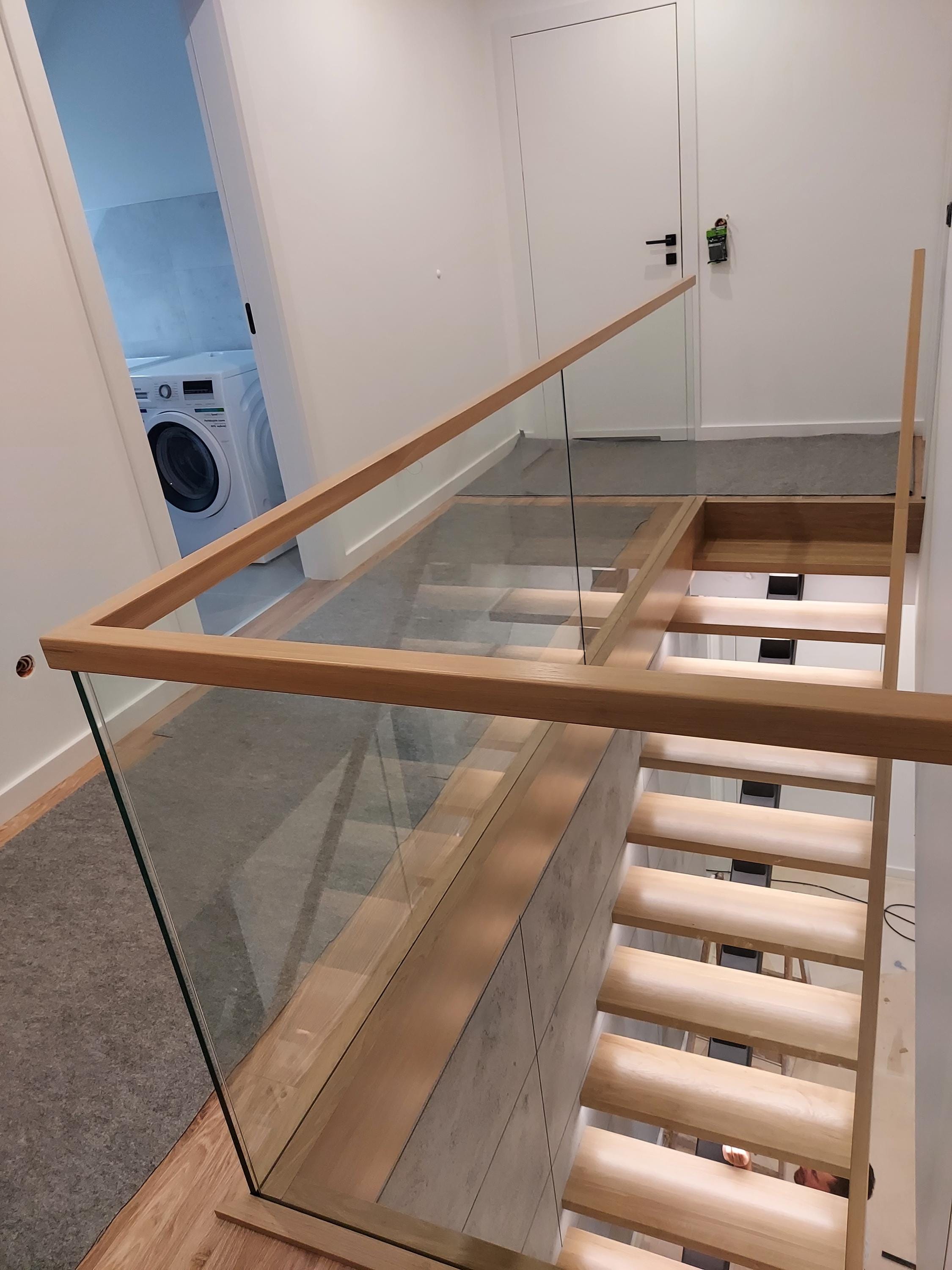 Oak Central Beam Staircase With Glass Balustrade Glass Stairs - Etsy