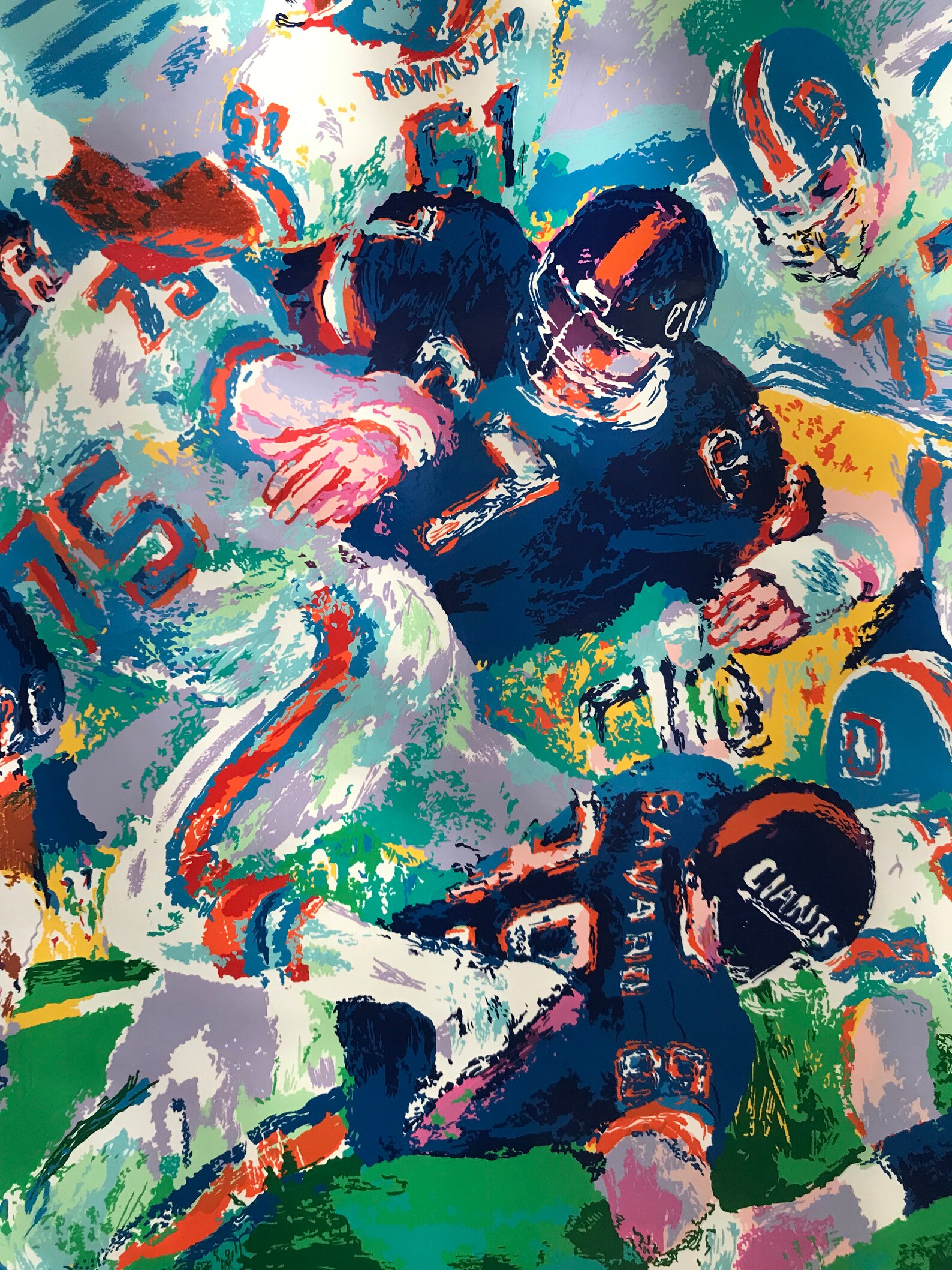 Leroy Neiman "giants Vs Broncos" 1987 Plate Signed Serigraph Vintage ...