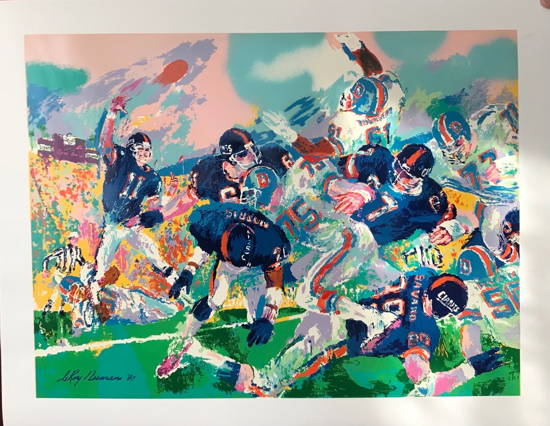 Leroy Neiman "giants Vs Broncos" 1987 Plate Signed Serigraph Vintage ...