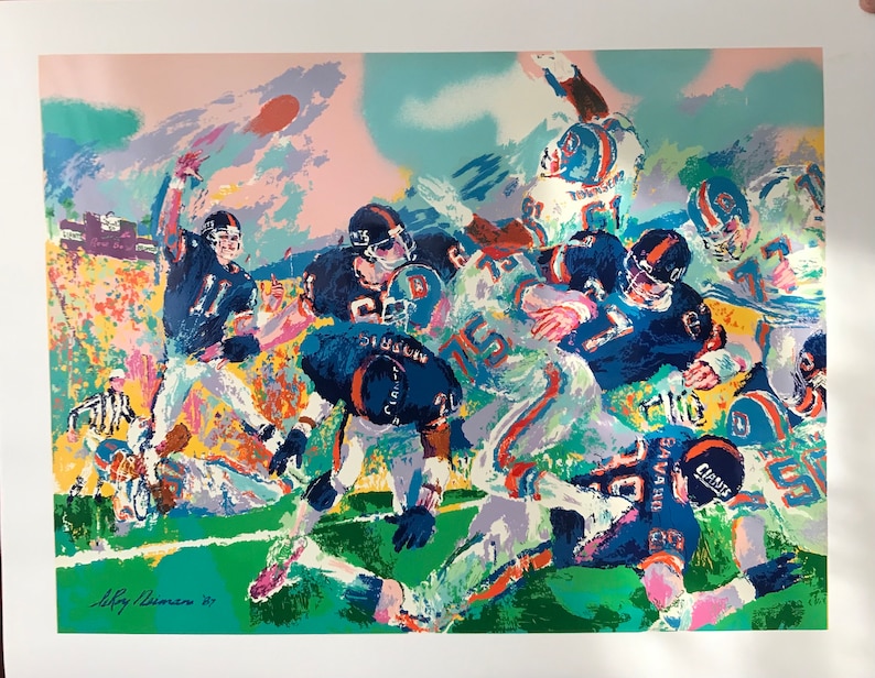 Leroy Neiman "giants Vs Broncos" 1987 Plate Signed Serigraph Vintage ...