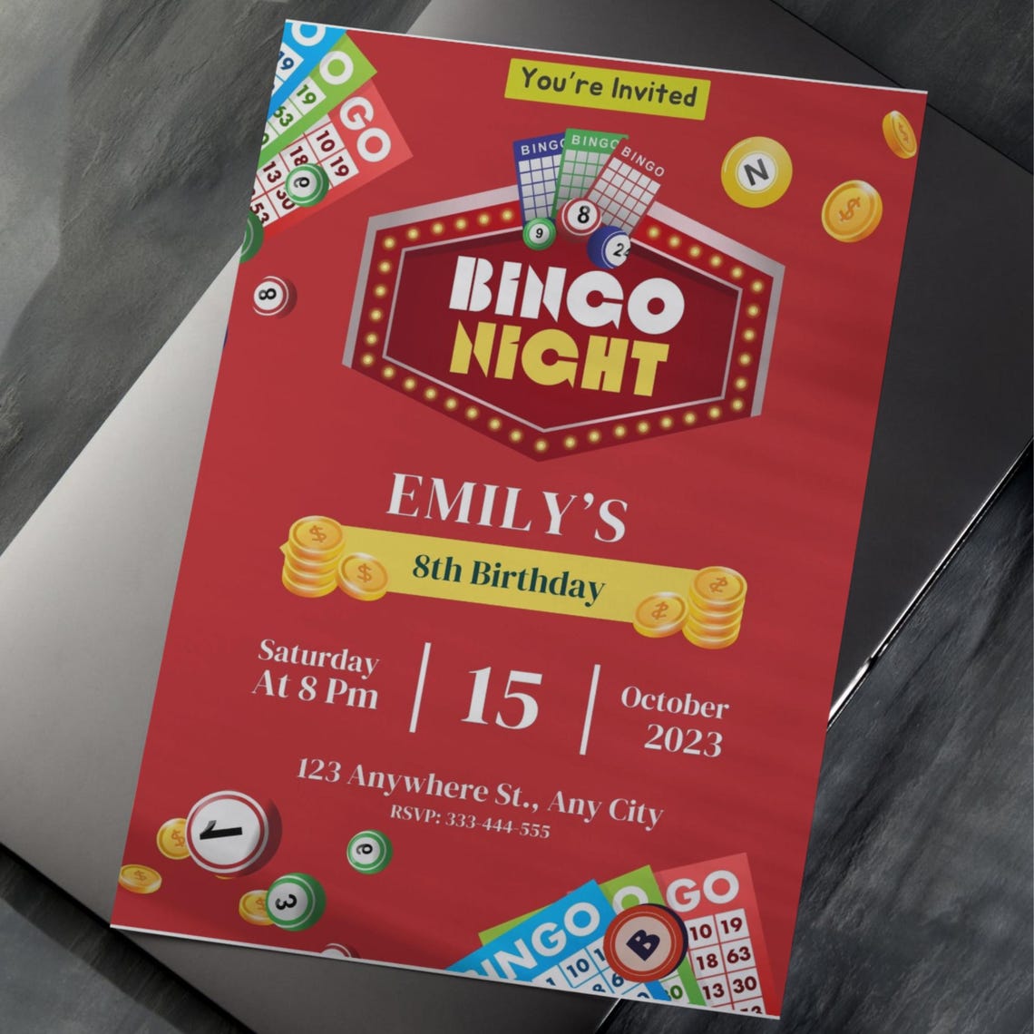 Editable Bingo Night Invitation Card Template - Etsy