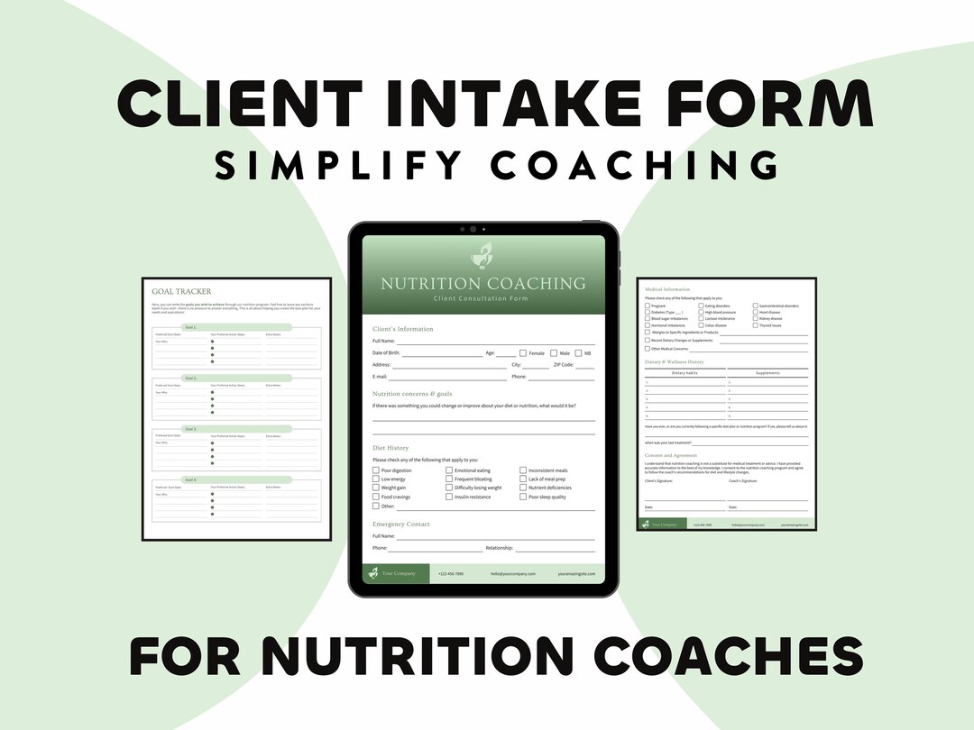Client Intake Form Worksheets for Nutrition Coaching, Personal Trainer ...