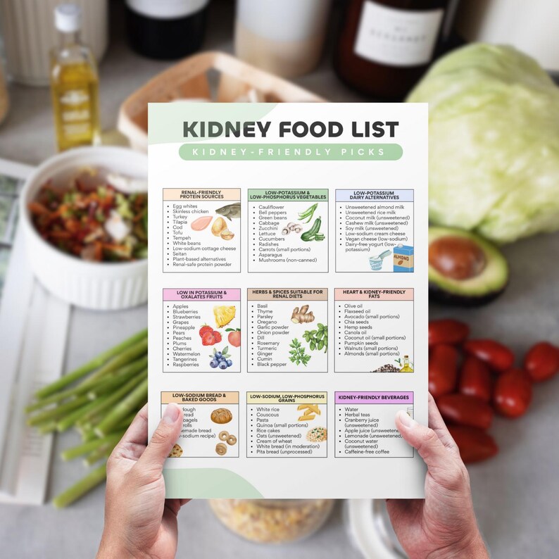 Kidney-friendly Food List Printable, Renal Diet High Quality PDF, A4 ...