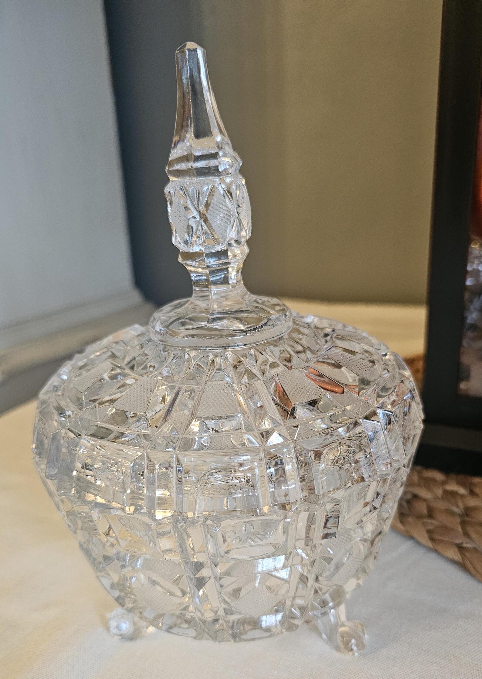 3 Footed Crystal Dish With Lid - Etsy