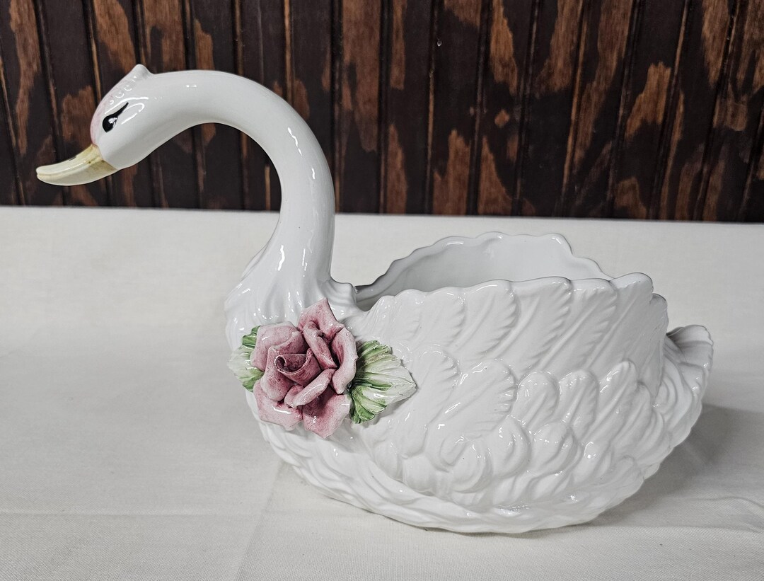 Italy Capodimonte Swan Planter - Etsy