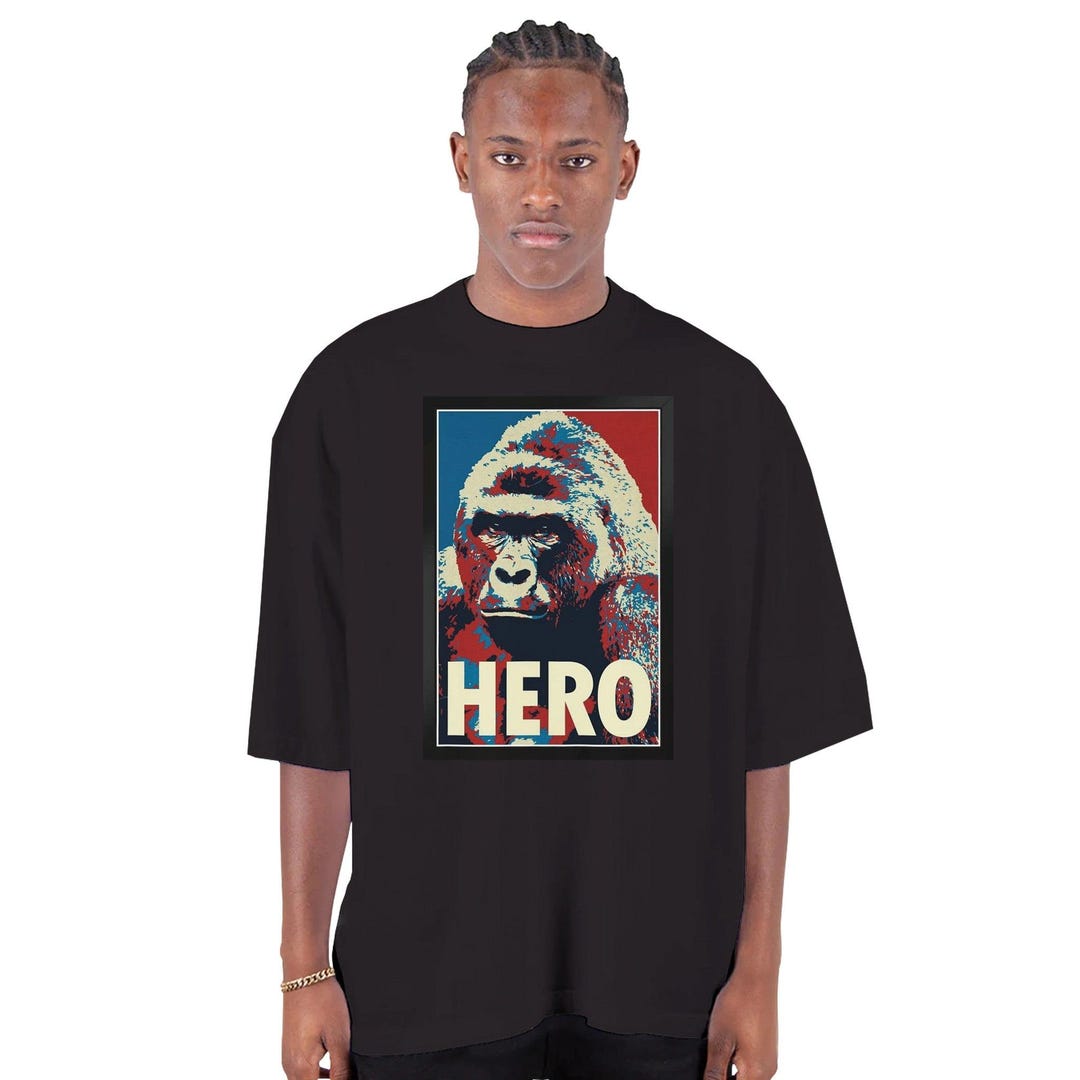 HARAMBE HERO | Men's Oversized Drop-shoulder Crewneck T-shirt - Etsy