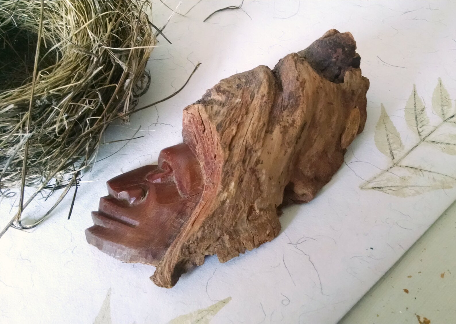 Vintage Wood Carving Smiling Man Face Carved Knot Wood Rustic Tribal ...