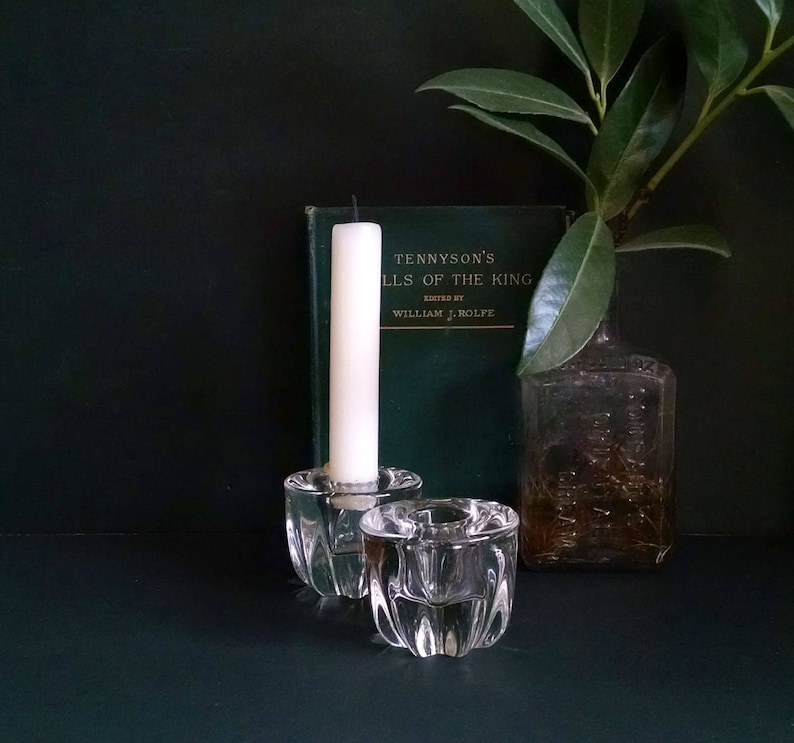 Vintage Modern Clear Glass Candlesticks Candle Holders Pair - Etsy